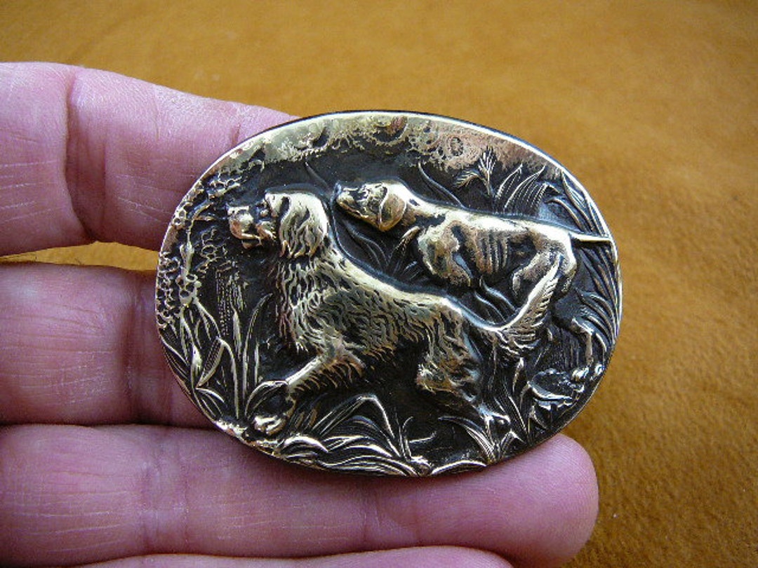 Pair of Hunting Dogs Labrador Retrievers Oval Brass Barrettes French ...