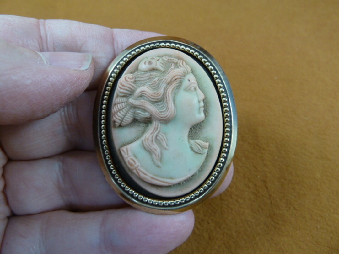 Psyche Greek Mythology Medusa Lady Woman Gray Pink CAMEO Pin Pendant ...