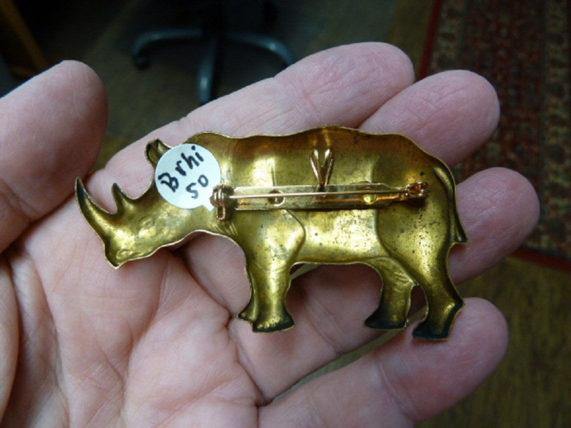 Rhinoceros Rhino I Love Rhinos Lover Brass Pin Pendant Repro Victorian ...