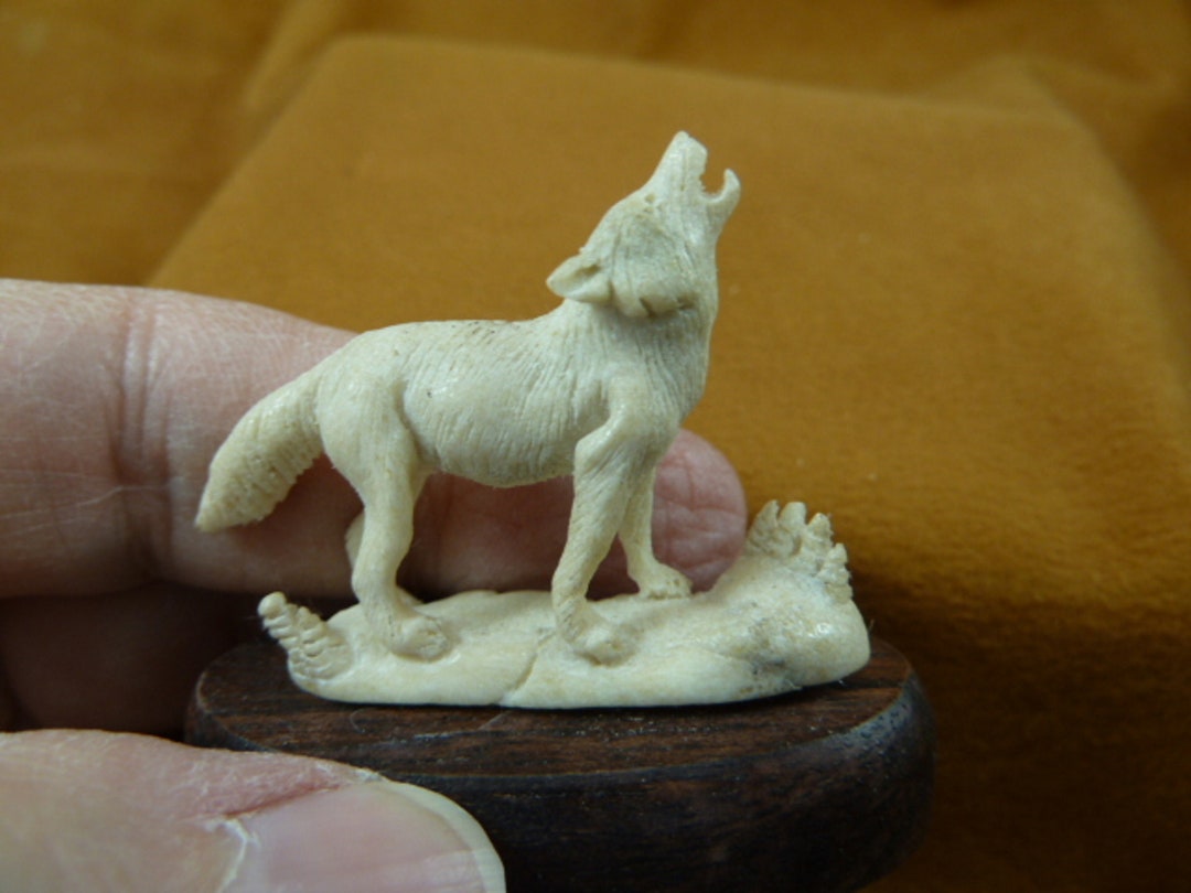 Standing Wolf Figurine Bali Detailed Carving of Shed Moose Antler on ...