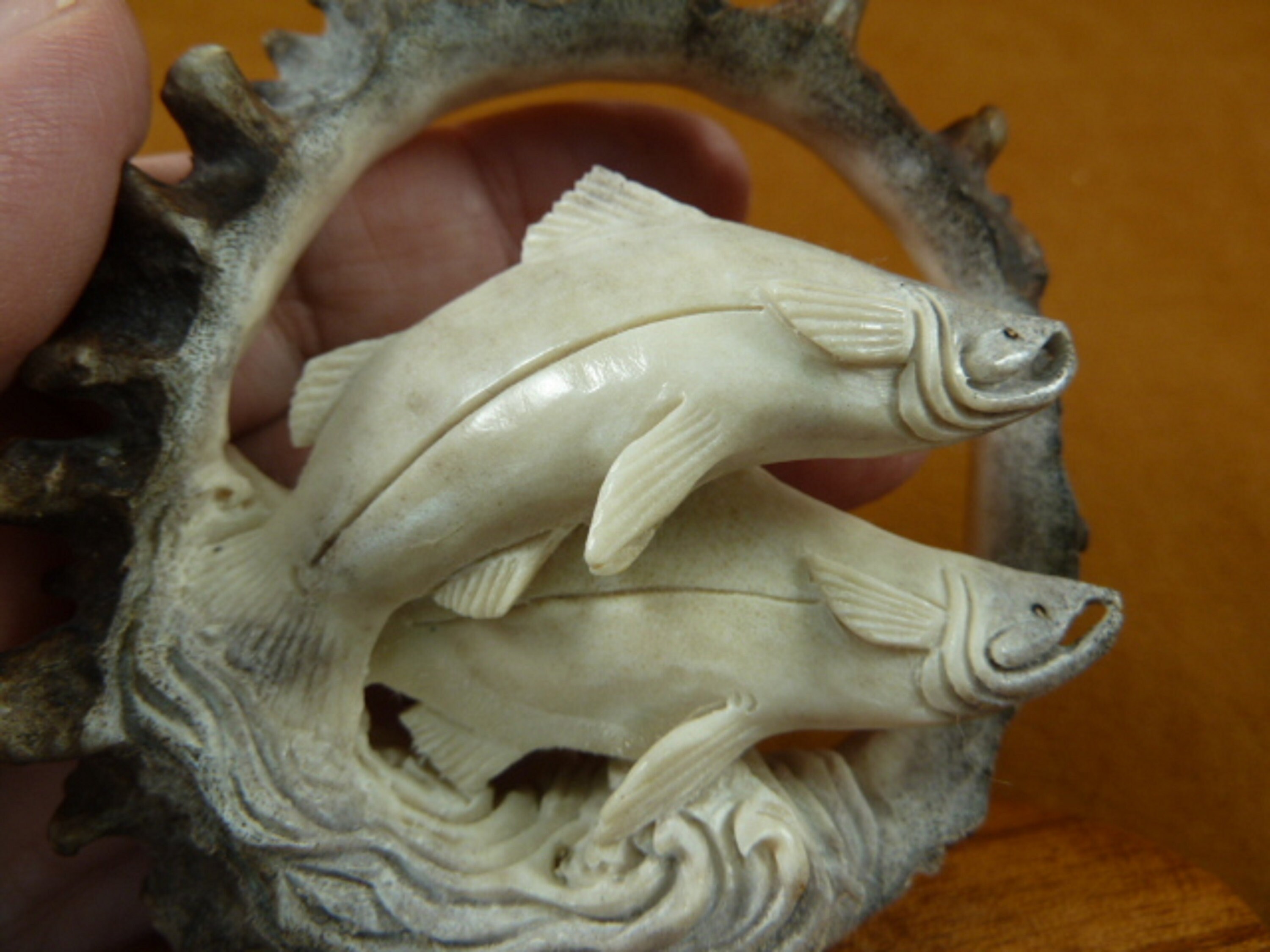 Salmon Fish Swimming on Wave Figurine on Wood Base Bali Detailed ...