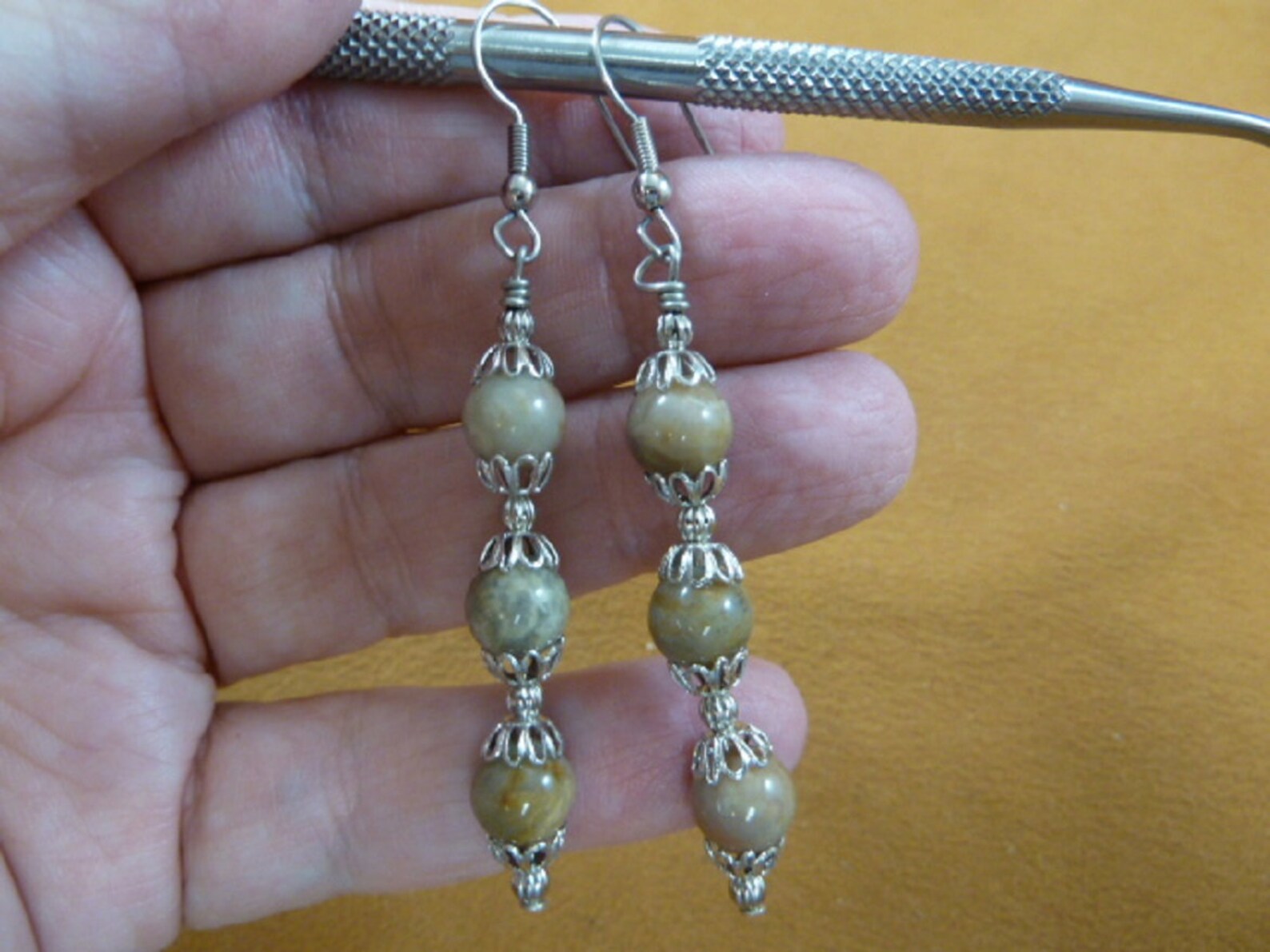 8 Mm Real DINOSAUR POOP Three Bead Silver Wire Dangle Beaded - Etsy