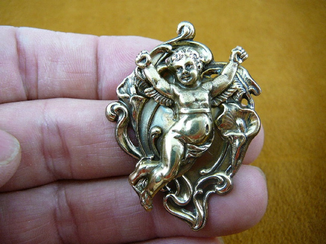 Little Cherub Angel Flying With Wings on Scrolled Calla Lily Flower ...