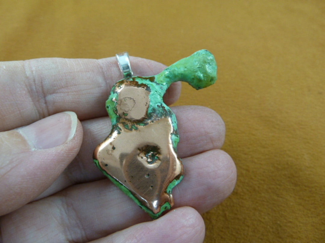 Natural Green Oxidized Michigan Splash Copper Alien Freeform Pendant ...