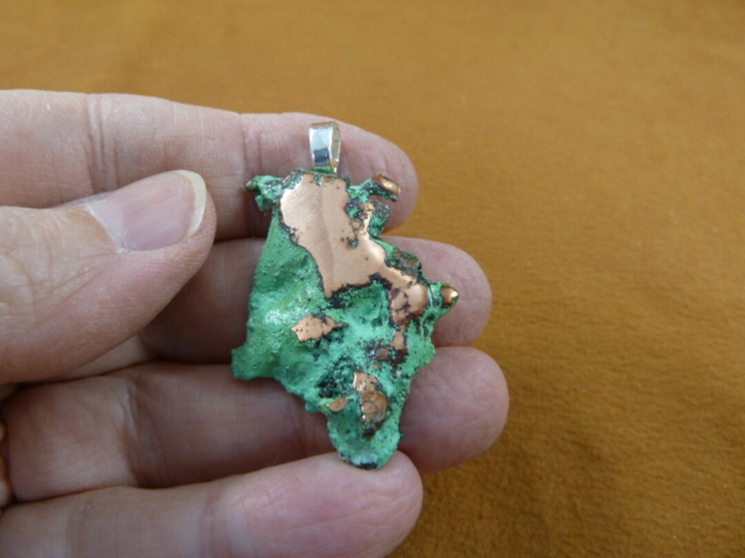 Natural Green Oxidized Michigan Splash Copper Monster Freeform Pendant ...