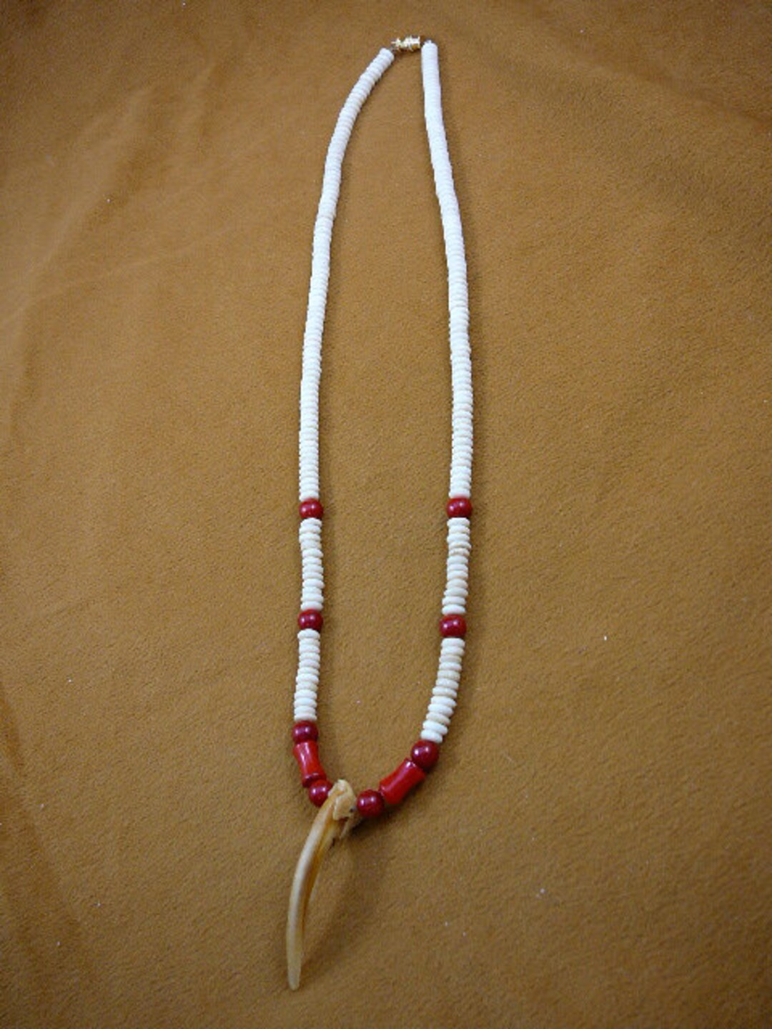 2" BADGER Claw Natural White Cow Bone and Red Bamboo Coral Bead Jewelry ...
