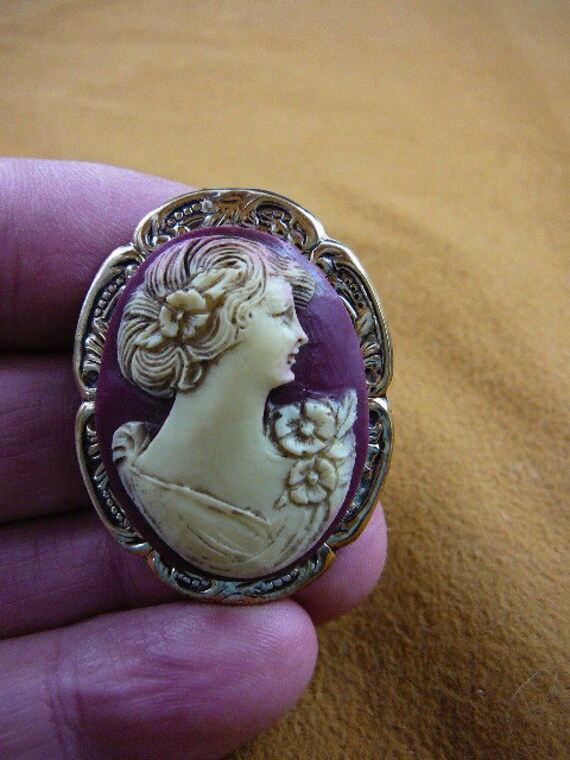 Sweet Lady With Flowers in Her Hair Burgundy Ivory Cameo Pin | Etsy