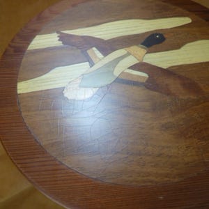 Vintage Art Decor Rustic Wood Marquetry Duck Picture Inlay Sky Scene by ...