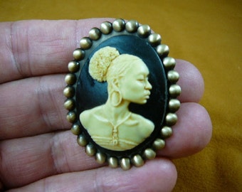 RARE African American LADY Brown Black Oval CAMEO Brass Pin | Etsy