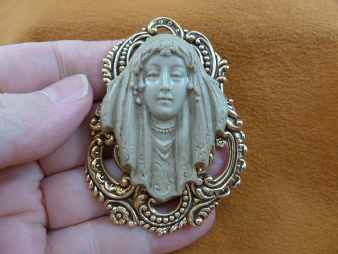 Lady Woman Mysterious Gypsy With Hair Down Wearing Veil Gray Cameo ...