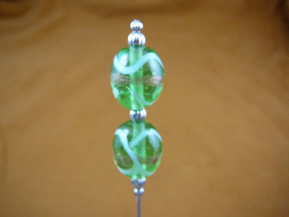 Lime Green Copper White Swirl Striped Glass With Silver Beads - Etsy