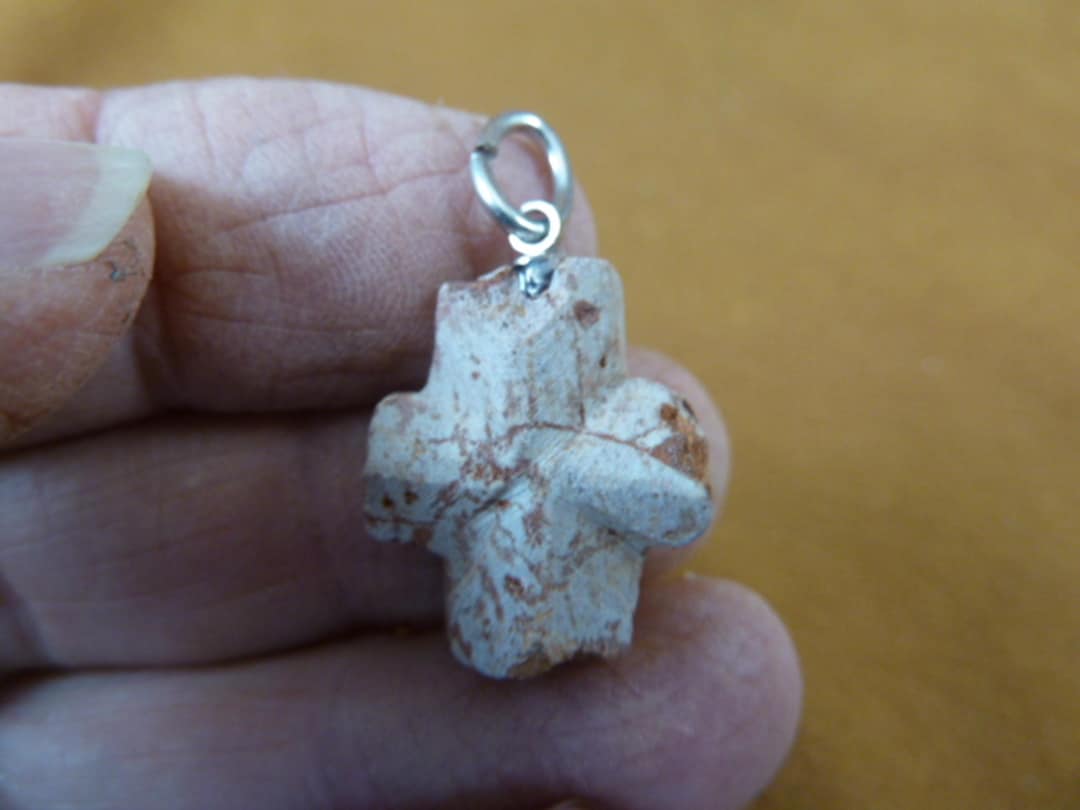 3/4" Natural Fairy Stone Cross Silver Loop Pendant Jewelry Necklace ...
