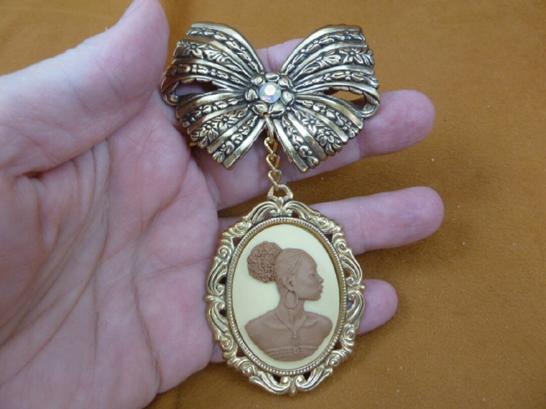 RARE African American LADY Ivory + Milk Chocolate Brown Oval CAMEO ...