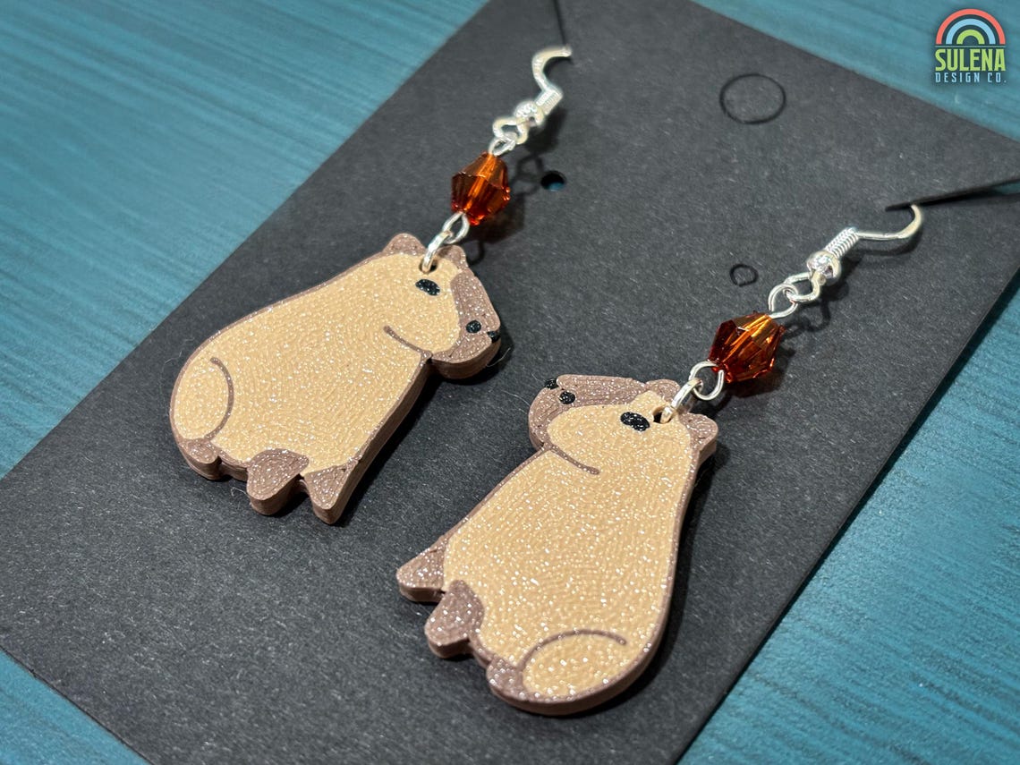 Capybara Dangle Earrings: Lightweight Quirky Animal Jewelry - Etsy
