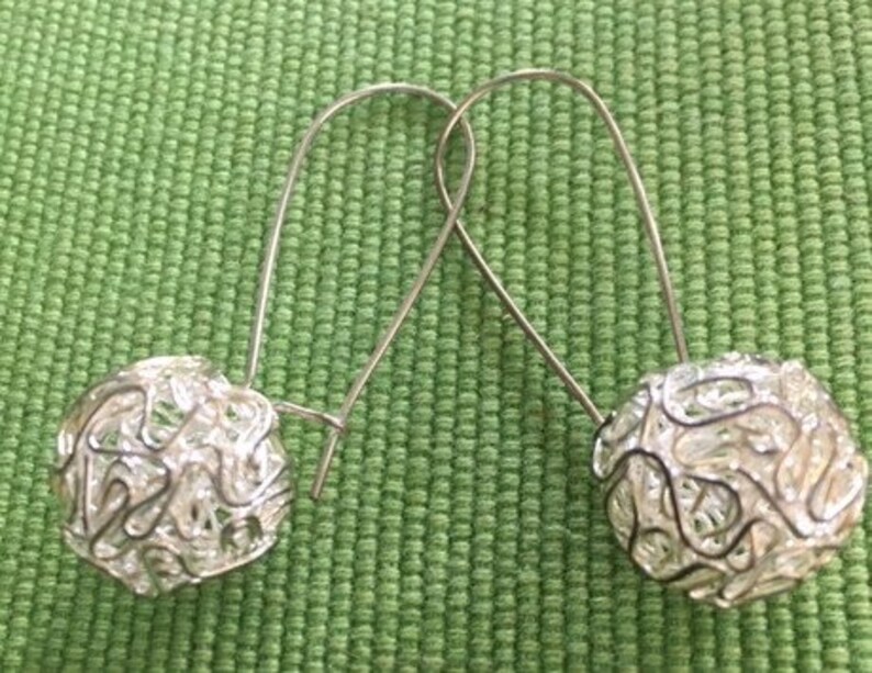 Earrings Silver Free Form Wire Balls Sterling on Long Wires - Etsy