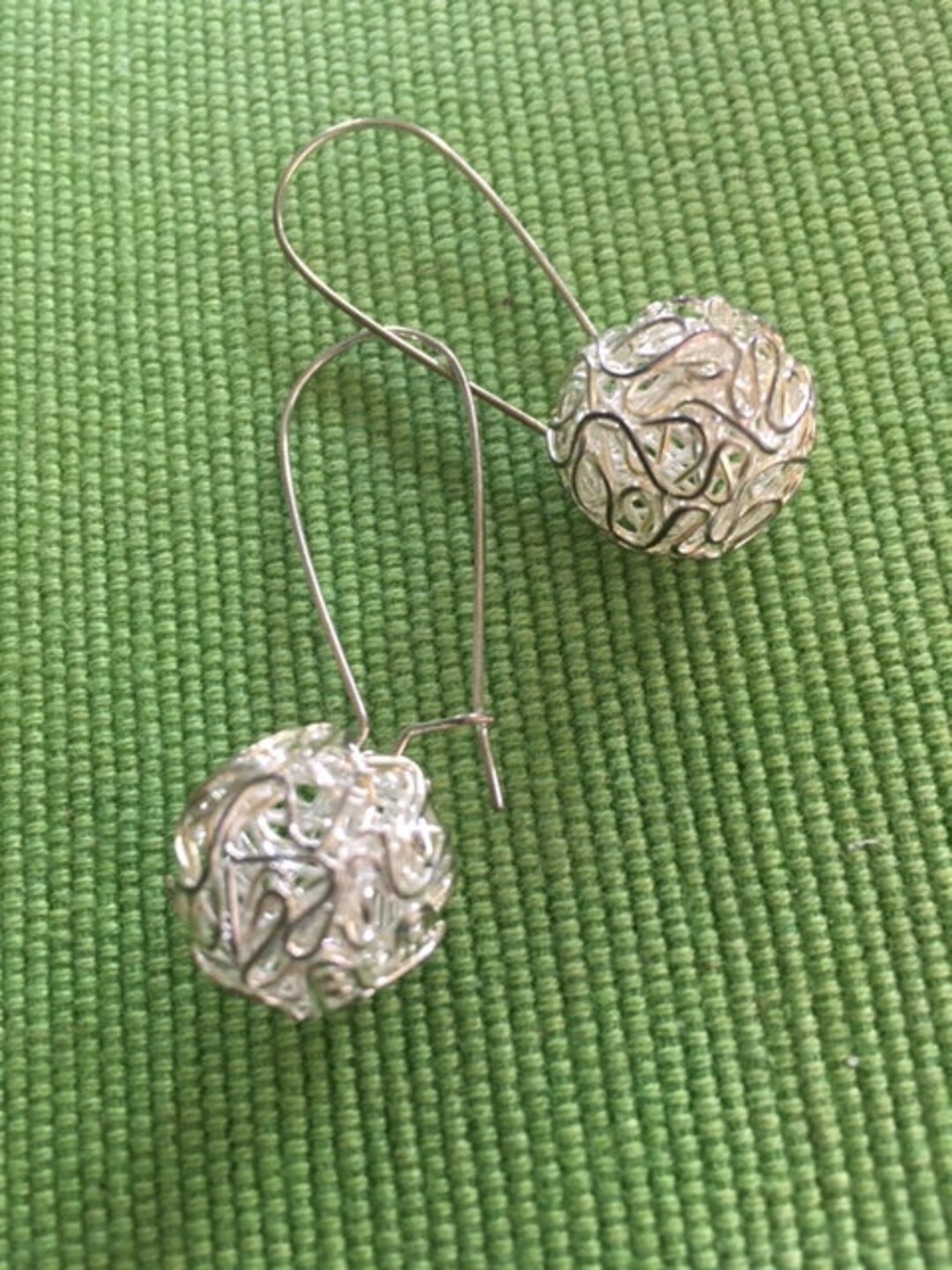 Earrings Silver Free Form Wire Balls Sterling on Long Wires With ...