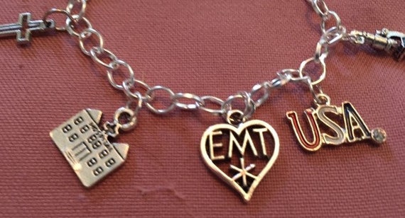FREE SHIPPING Charm Bracelet EMT Nine Silver Charms Stainless | Etsy