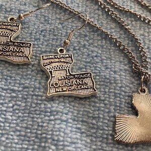 Jewelry Set Louisiana State Map Pendant and Earrings Stainless Steel ...