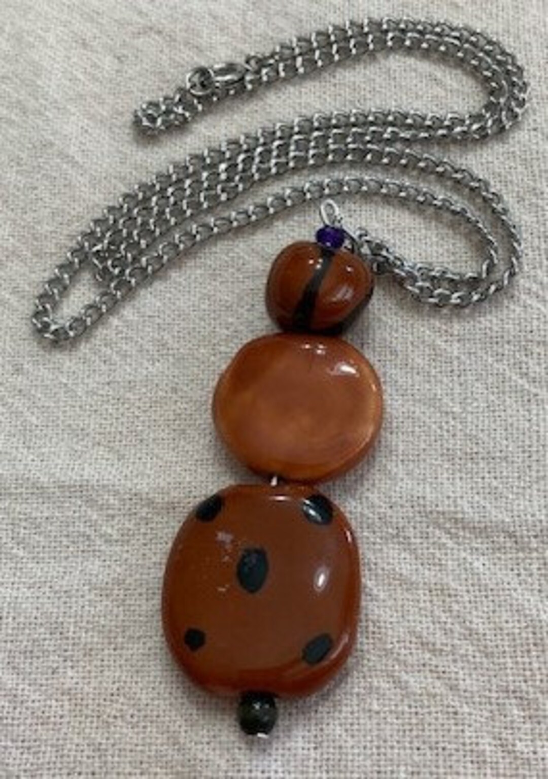 Kazuri Beads Pendant Rust Colored 3 Beads Black Accents Unique Hand ...
