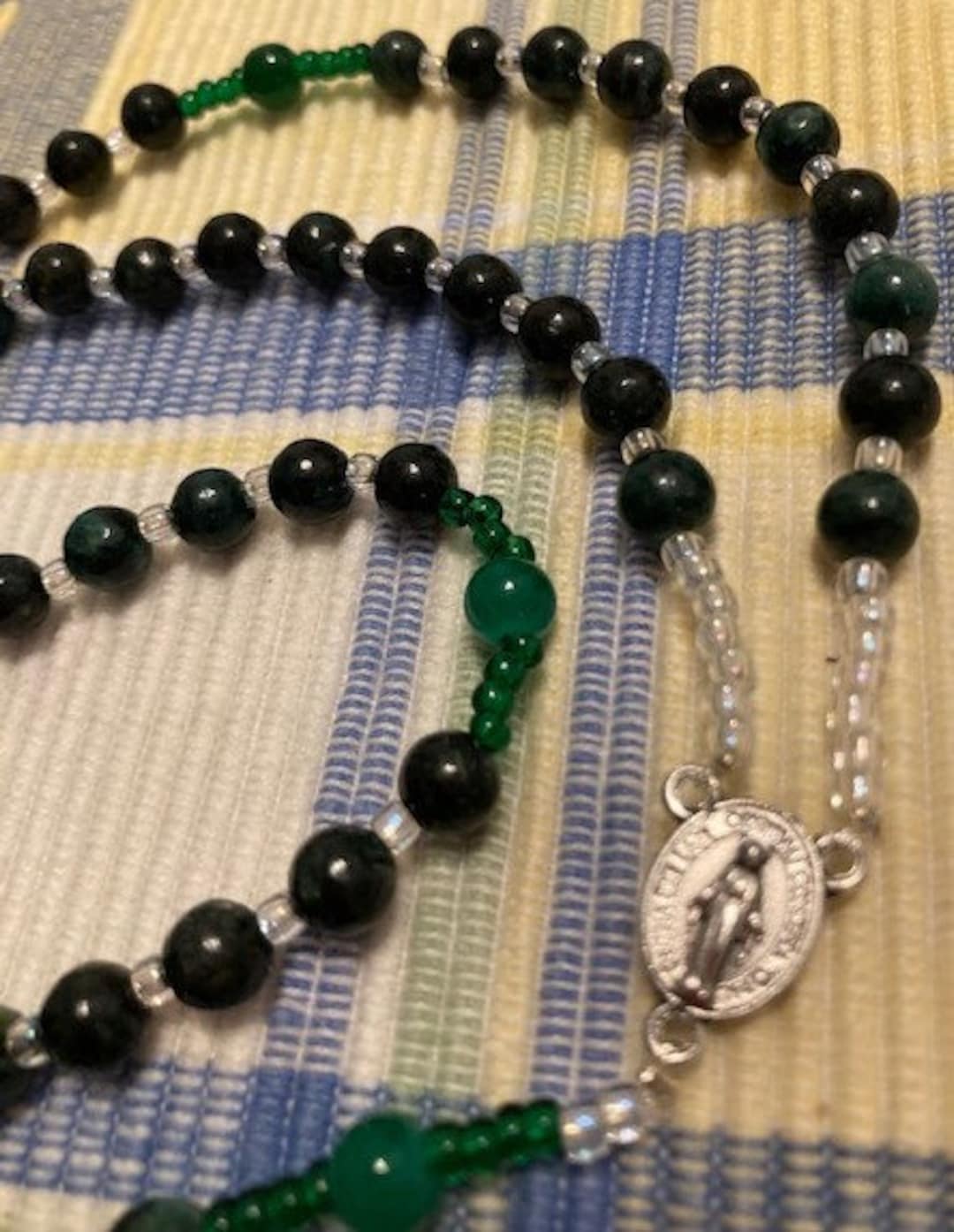 Catholic Rosary Rare Beads Emerald in Fuchsite Genuine Gemstone Green ...