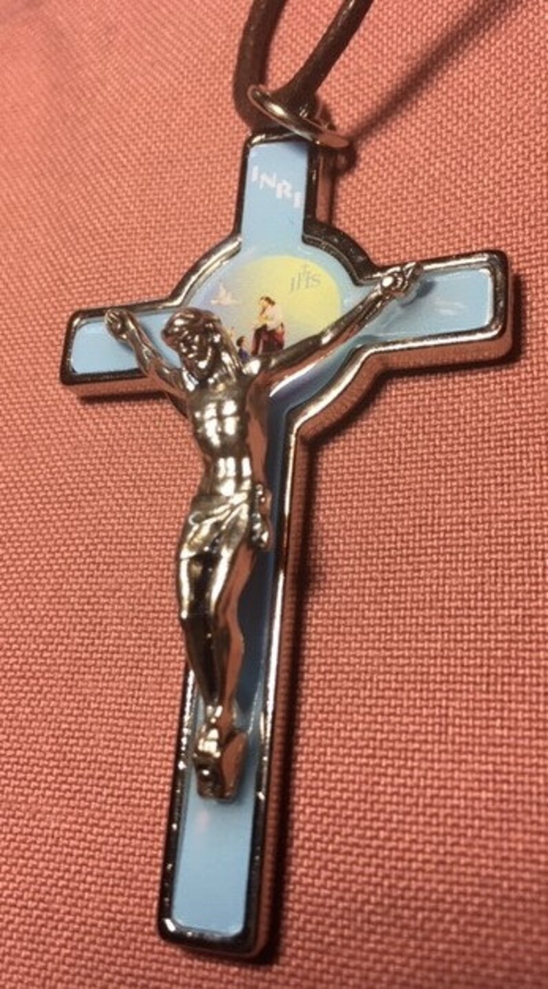 Cross First Communion Full Color Double Sided Silver Blue - Etsy