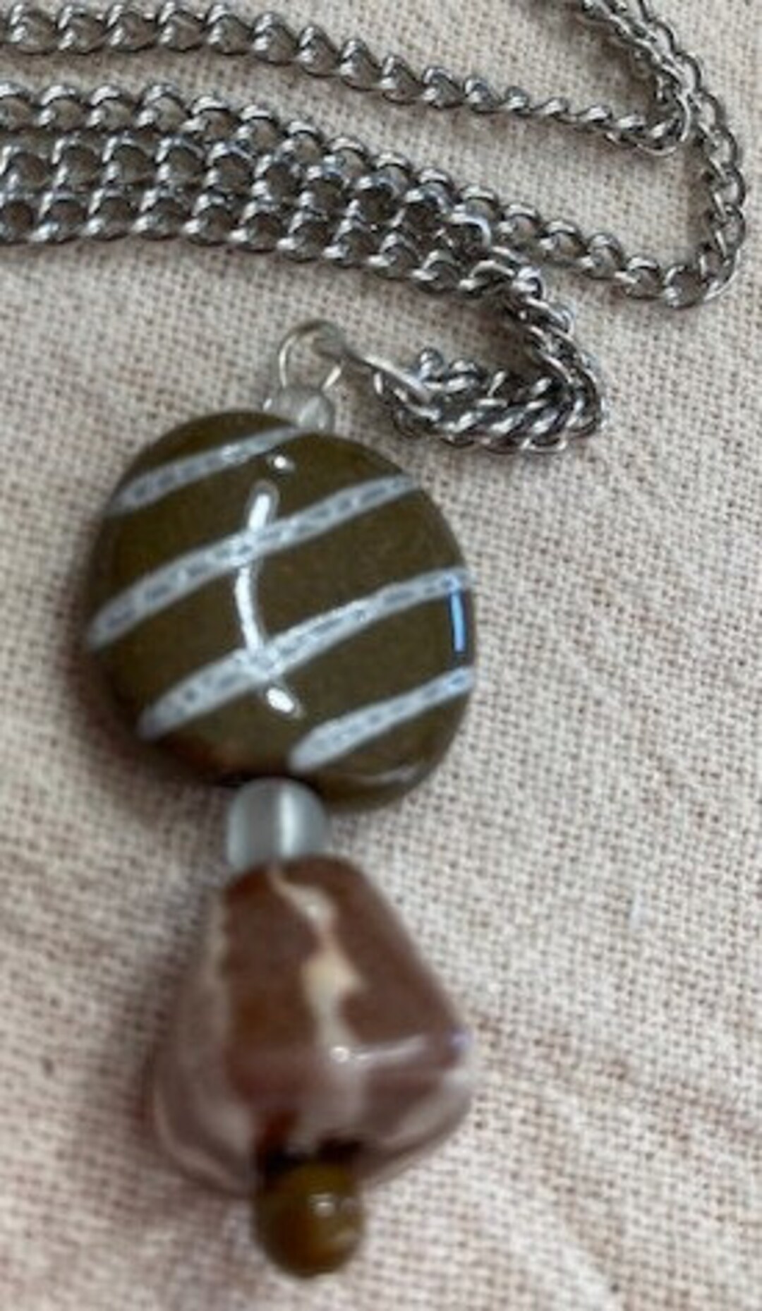 Kazuri Bead Pendant Hand Made in Kenya Brown White 2 Pieces Different ...