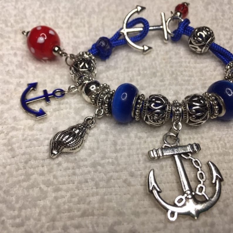 FREE SHIPPING Navy Charm Bracelet on Paracord with Pandora | Etsy