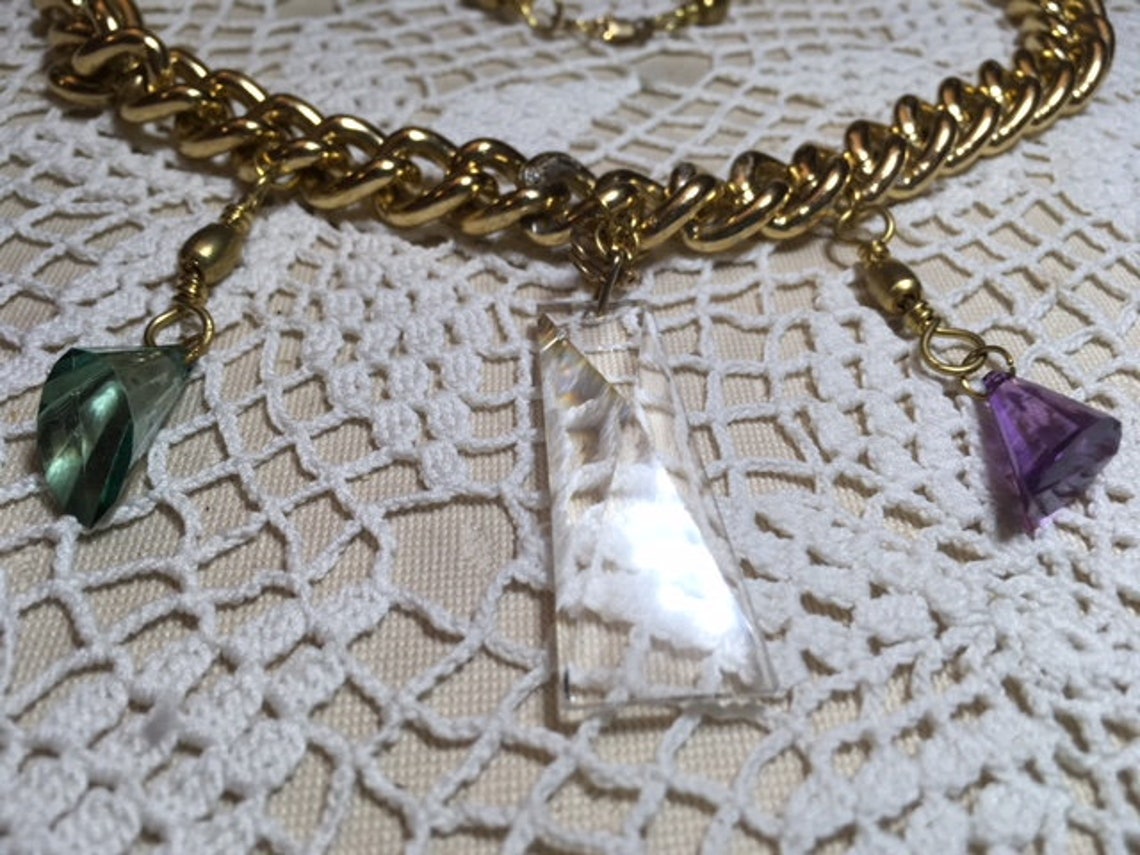 Necklace Repurposed Vintage Pieces Glass Crystal Prisms Large - Etsy