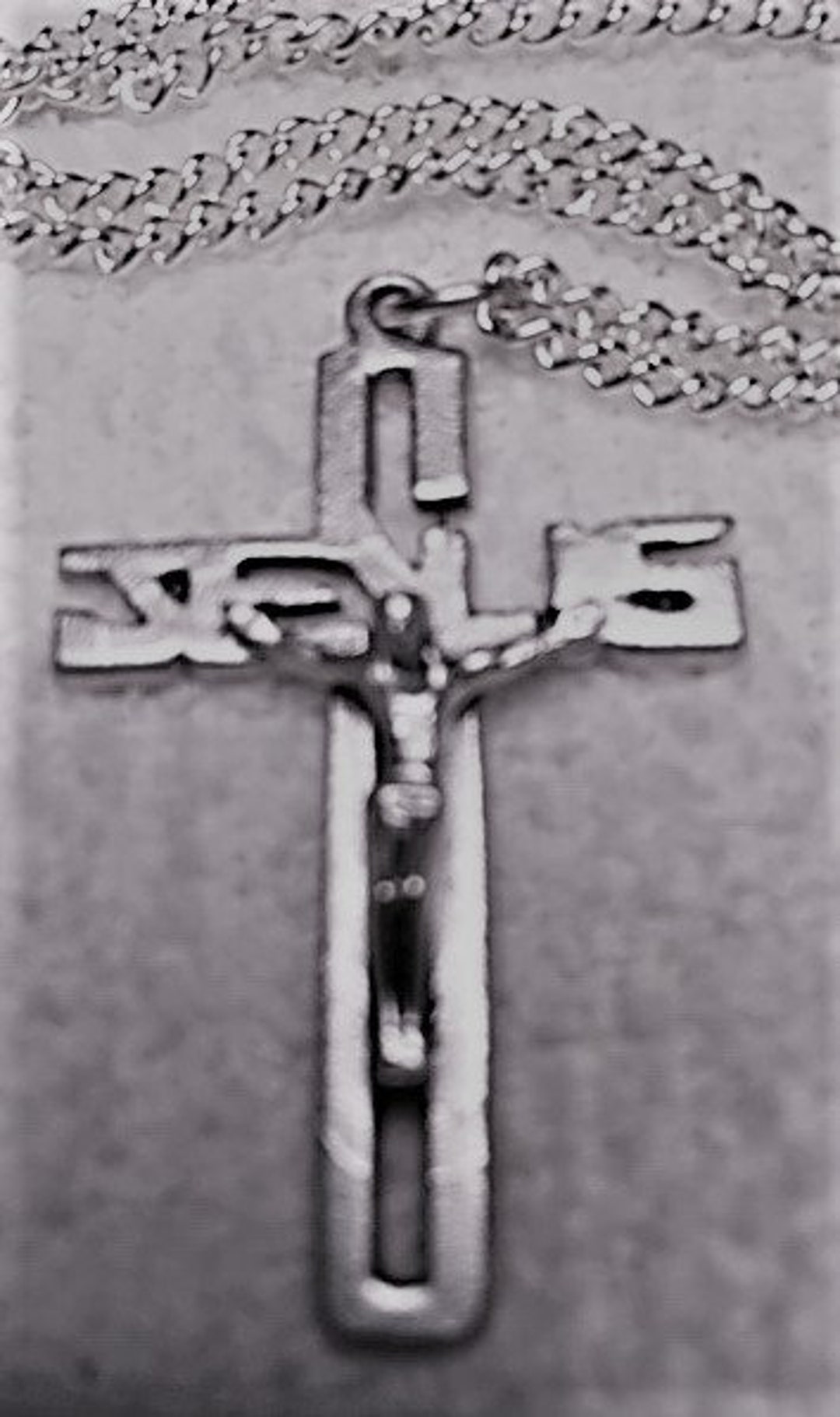 Crucifix JESUS on Cross Bar Italian Silver Pendant on Stainless Steel ...