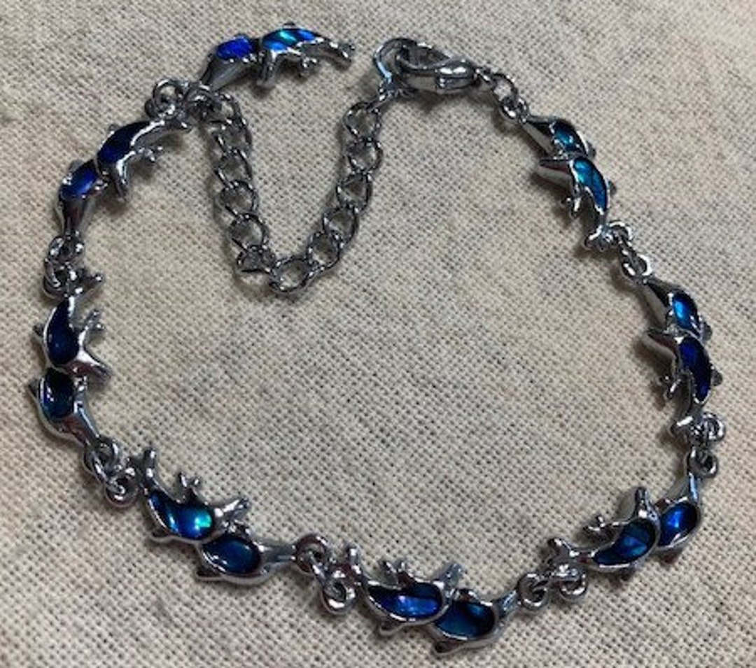 Bracelet Dolphins Duo Diving Dolphins Silver Abalone Blue Vintage ...