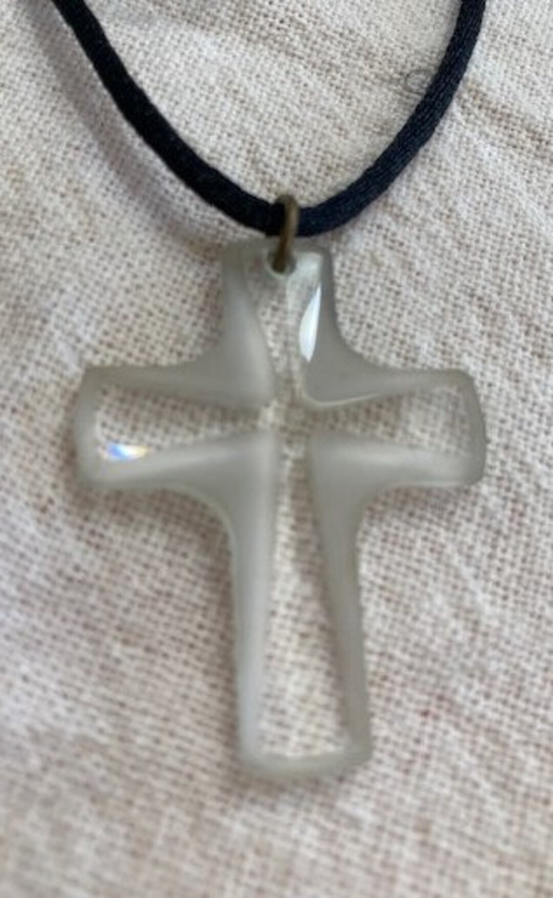 Cross Glass Crystal Beveled and Frosted Vintage on Original Necklace ...