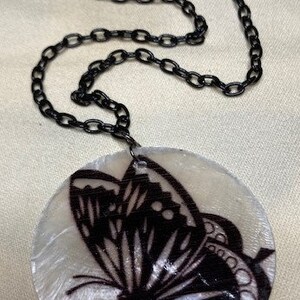 Butterfly Black on White Capiz Shell Necklace Black Chain Custom Made ...