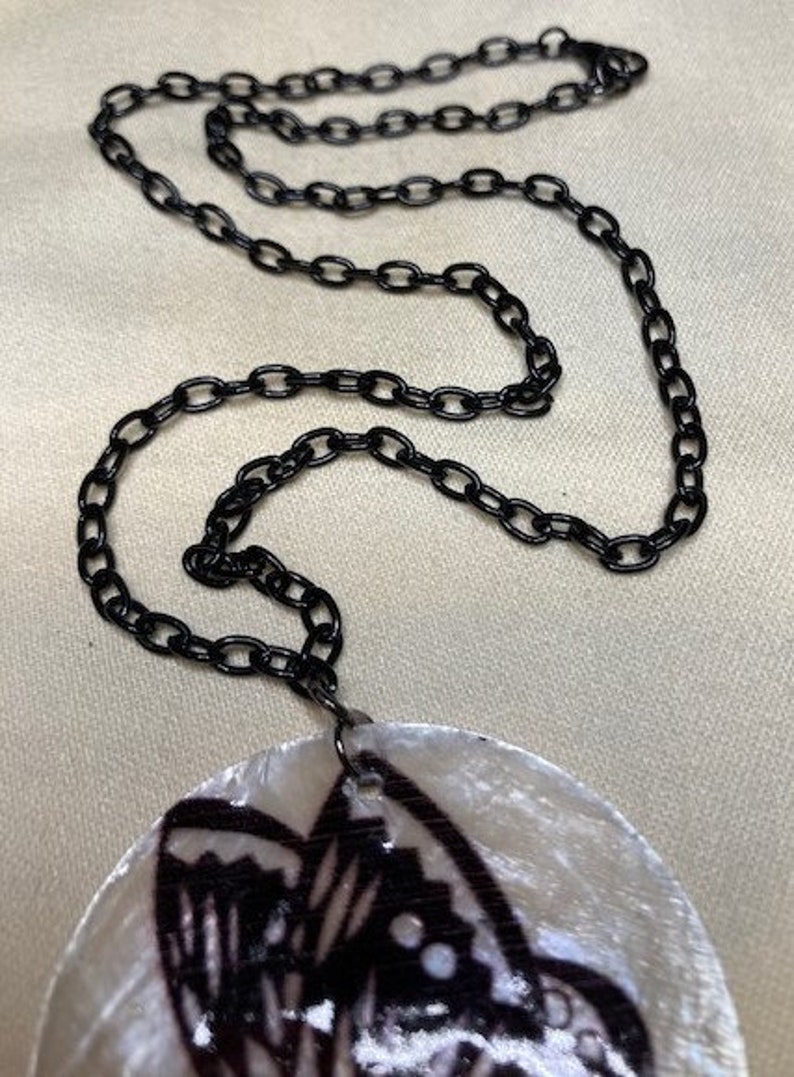 Butterfly Black on White Capiz Shell Necklace Black Chain - Etsy
