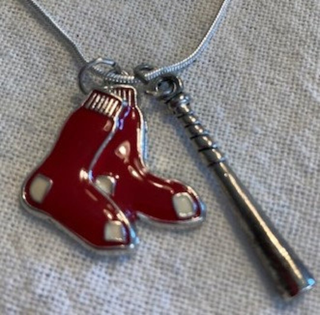 Red Sox Pendant Necklace Silver Full Color Sox Pendant Silver Bat ...