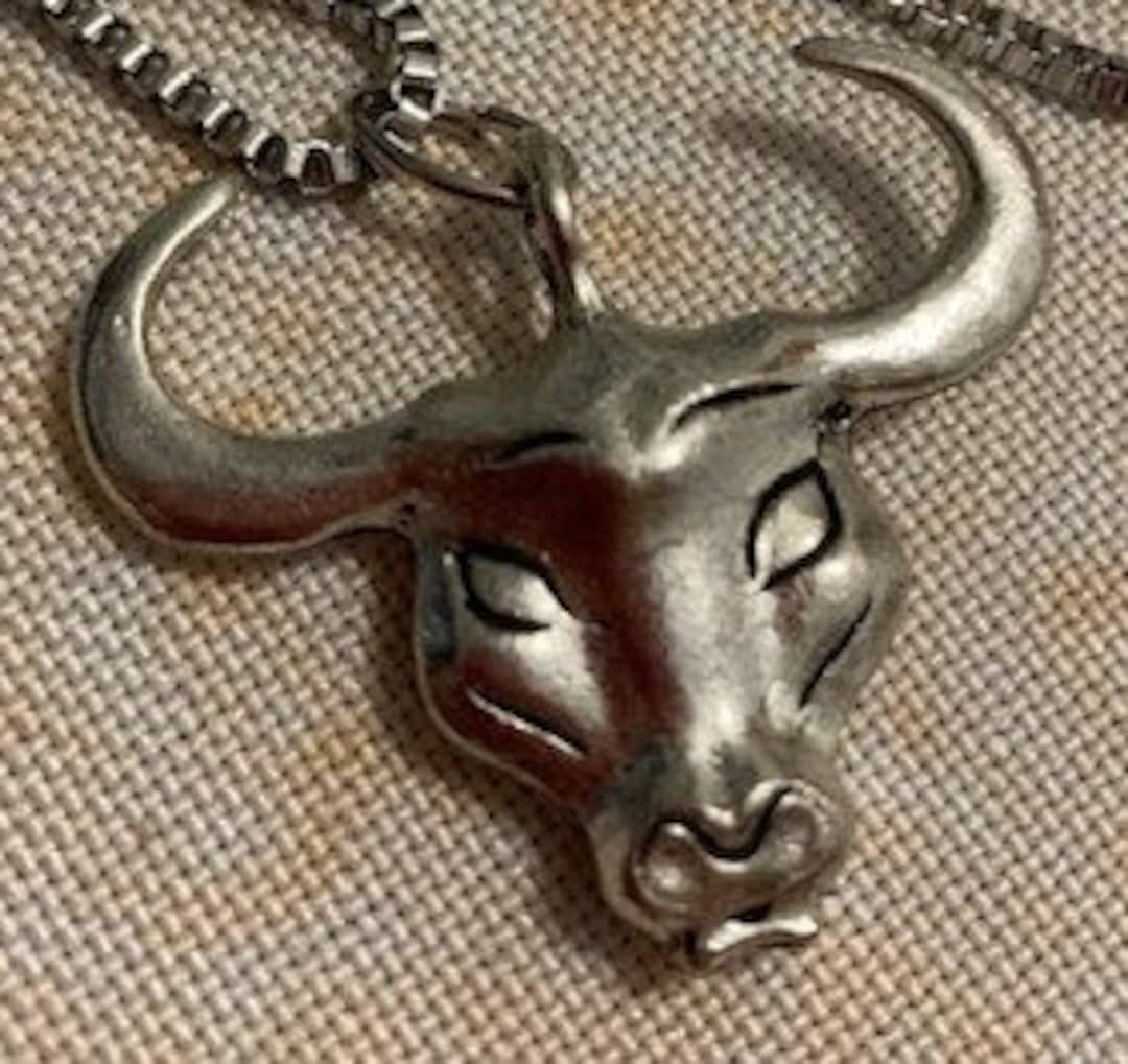 Necklace Silver Charging Bull Head Pendant Double Sided Stainless Steel ...