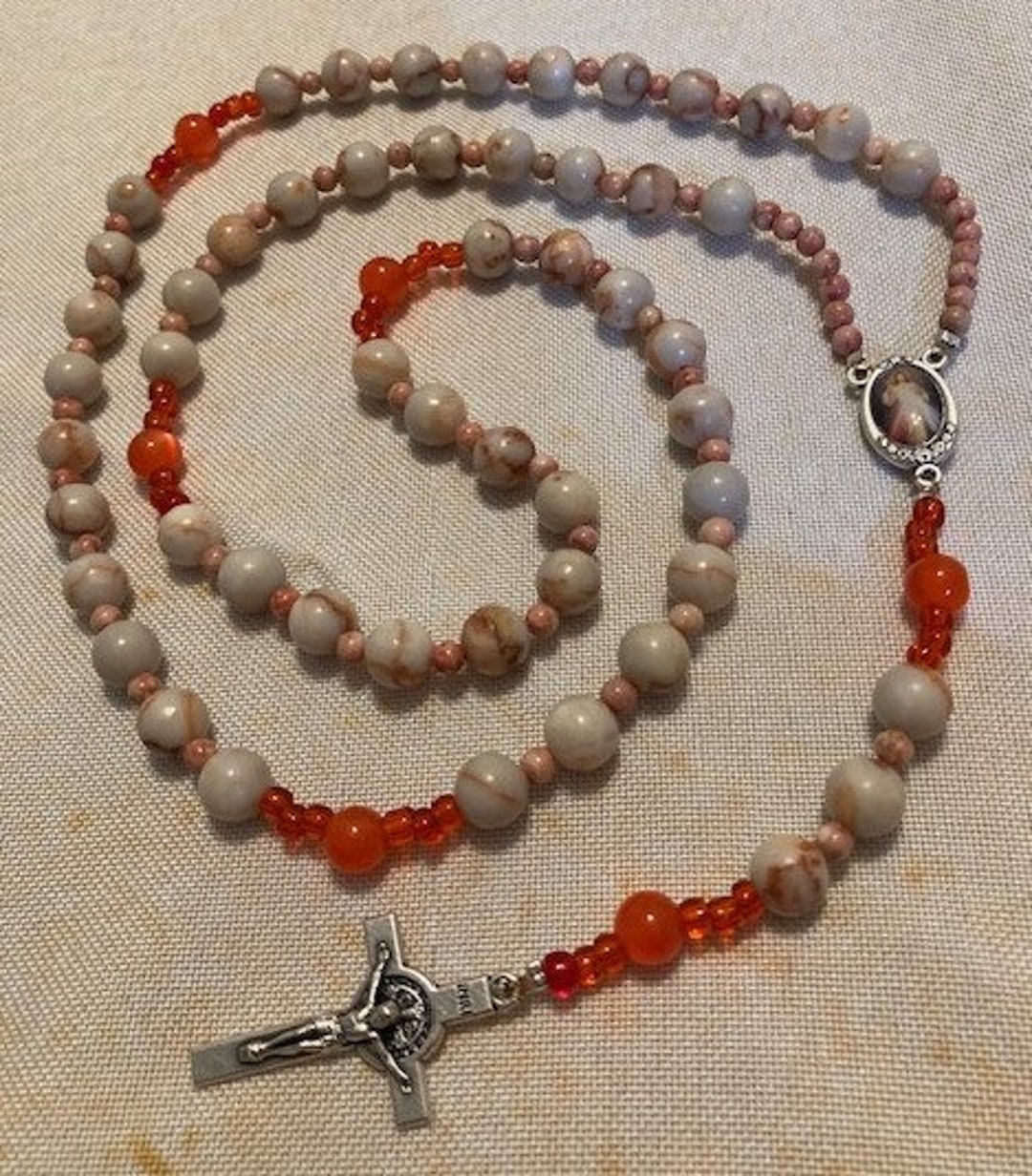 Catholic Rosary Nestone Granite Ivory With Rust and Red Swirls - Etsy
