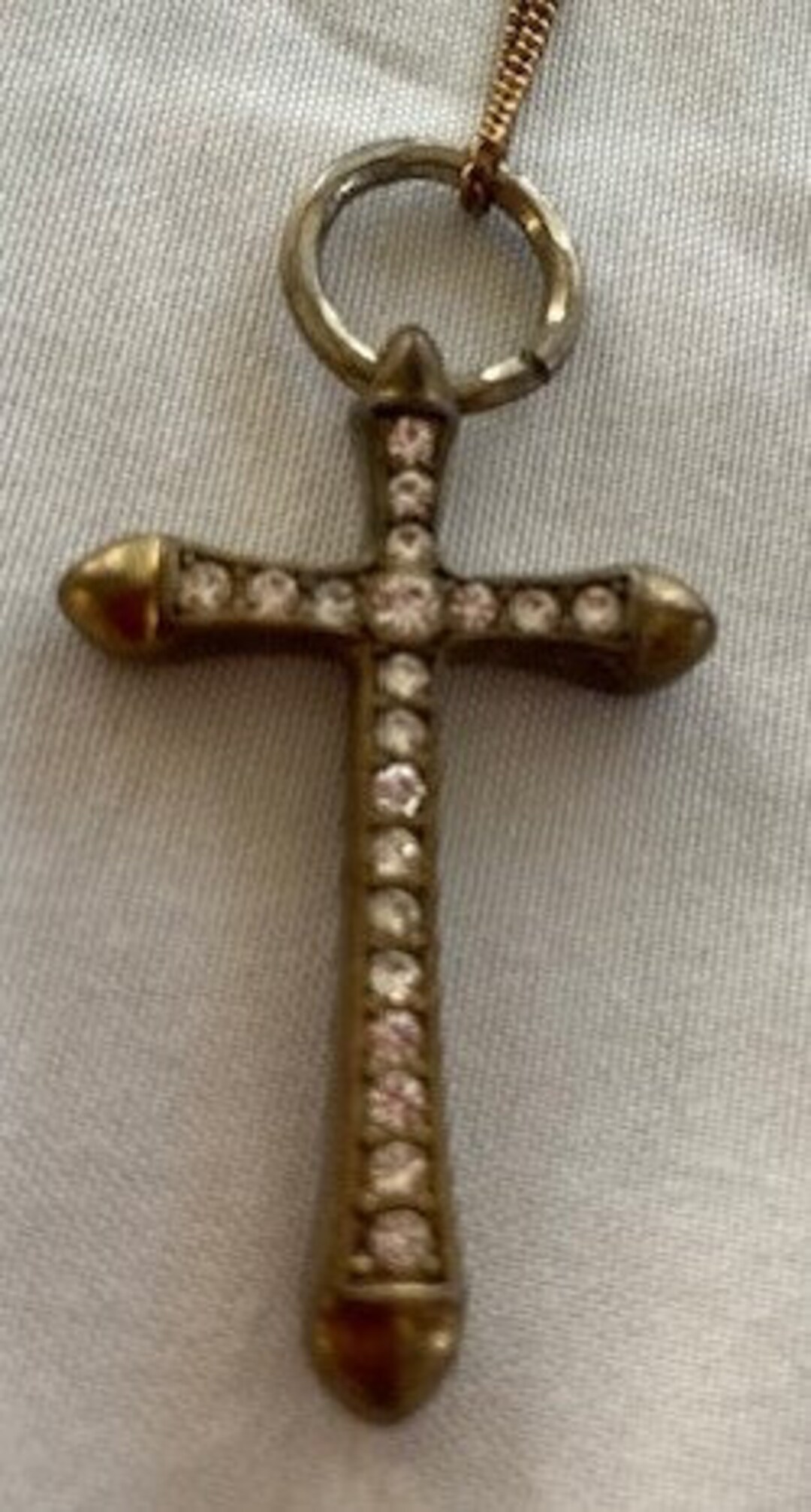 Cross Necklace Old Gold With Austrian Crystals Double Sided Unusual ...