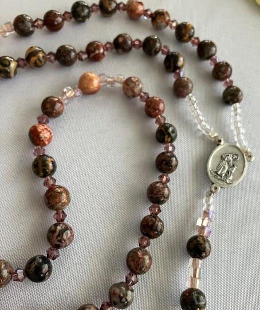 Catholic Rosary Red Leopard Beads Unusual Double Sided Medal St ...