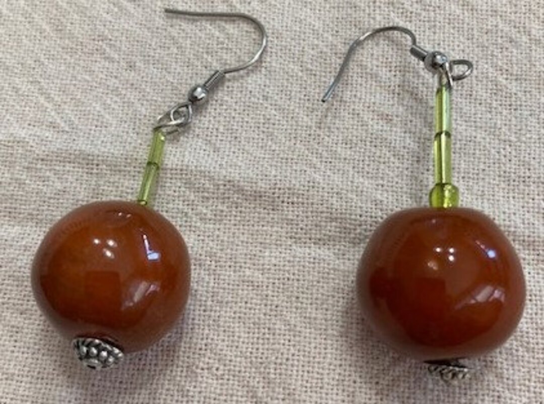 Earrings Kazuri Beads Hand Made in Kenya Rust Brown Color Large Round ...