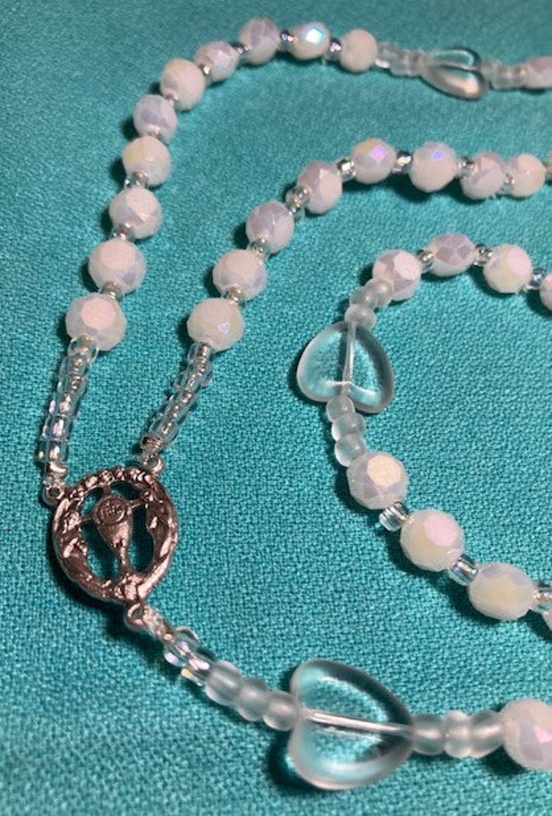 Catholic Rosary First Communion Girl White Frosted Glass Beads Clear ...
