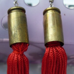 Shell Casing Earrings Brass With Red Silk Tasles for the Hunter - Etsy