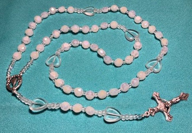 Catholic Rosary First Communion Girl White Frosted Glass Beads Clear ...