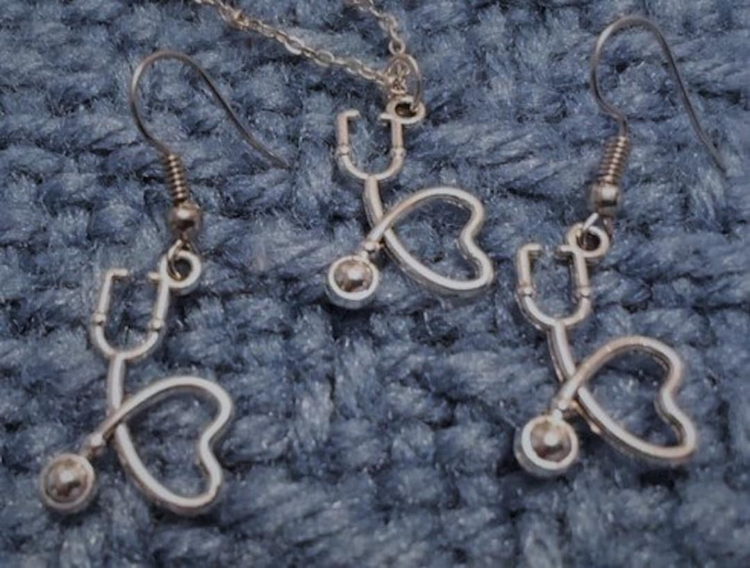 Stethoscope Jewelry Set for First Responders Pendant on Stainless Chain ...