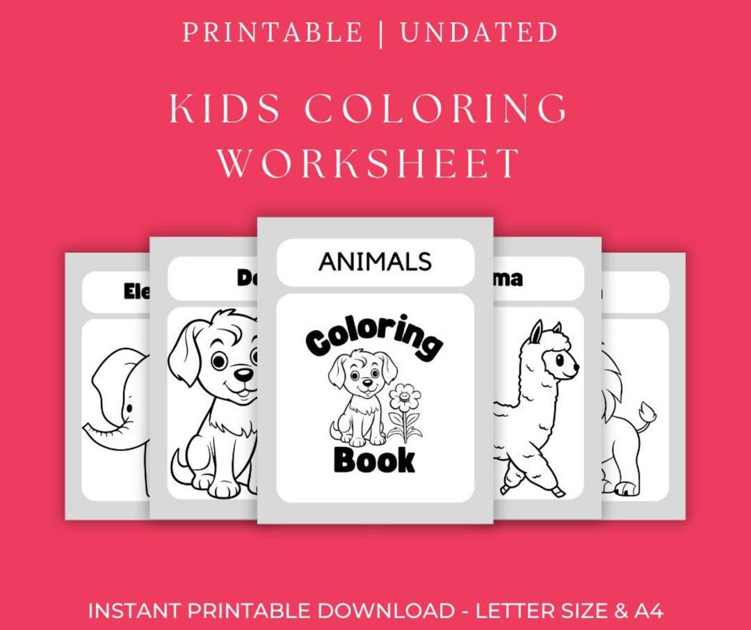Animal Coloring Worksheet for Kids, Printable Worksheet - Etsy
