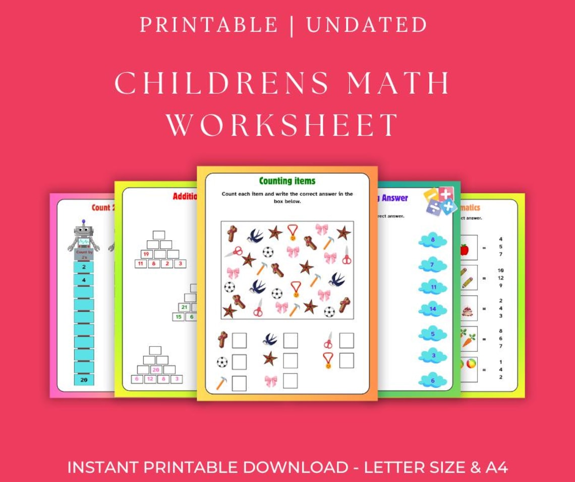 Maths Work Sheets for Kids - Etsy