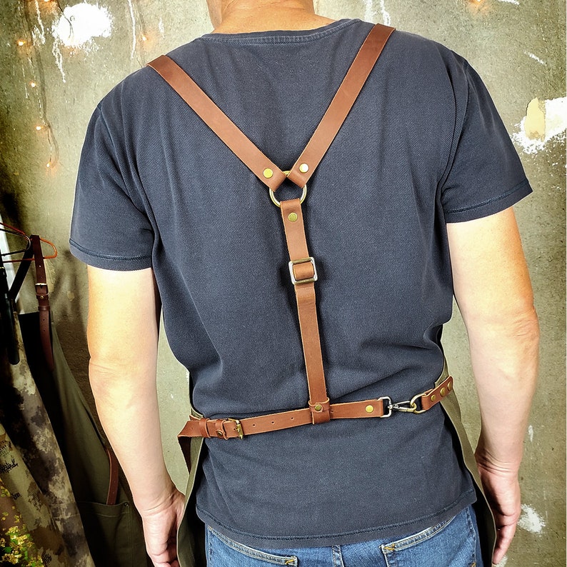 Apron for Men. Cotton Canvas With Cross-back Leather Straps. - Etsy
