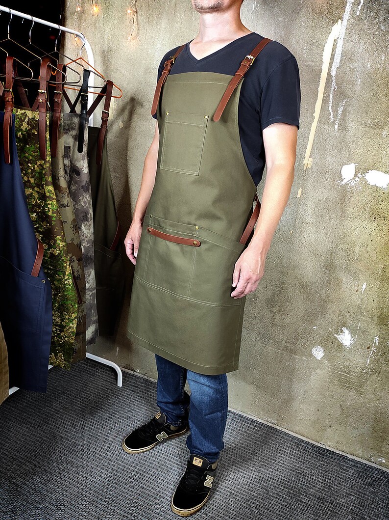 Apron for Men. Cotton Canvas With Cross-back Leather Straps. - Etsy