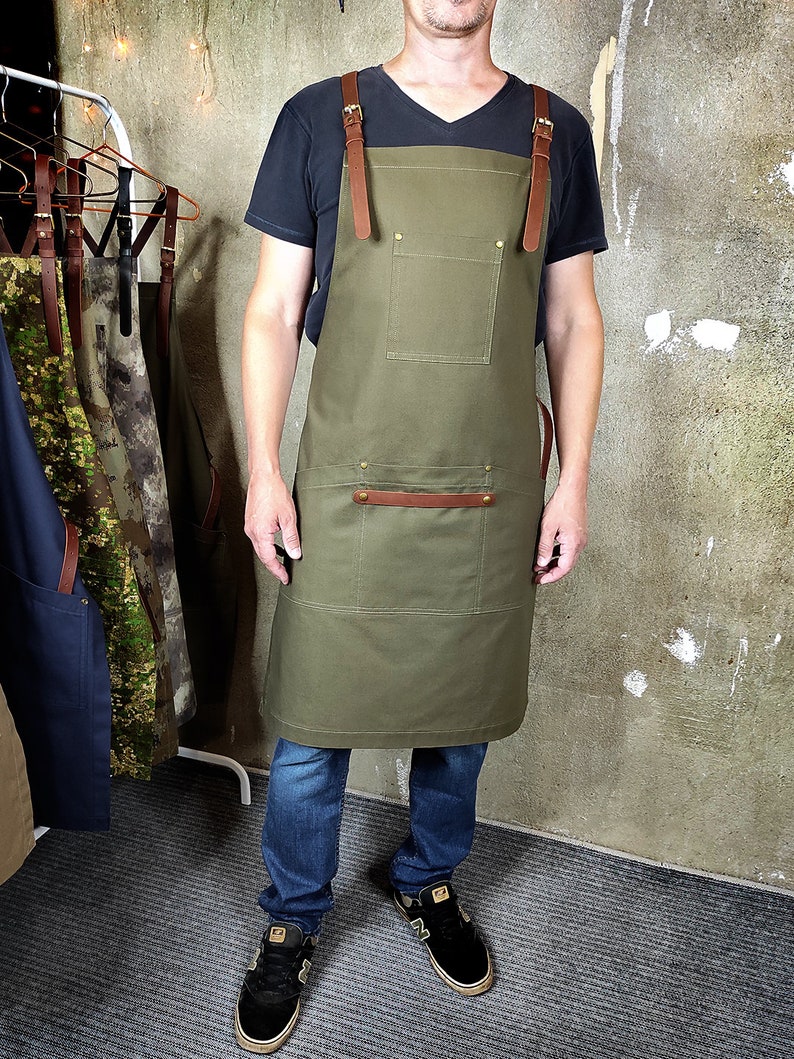 Apron for Men. Cotton Canvas With Cross-back Leather Straps. - Etsy