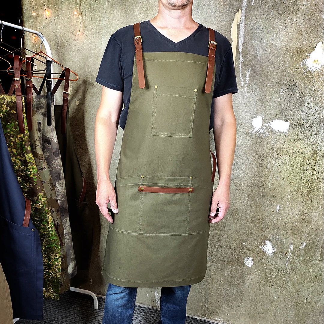 Apron for Men. Cotton Canvas With Cross-back Leather Straps. - Etsy