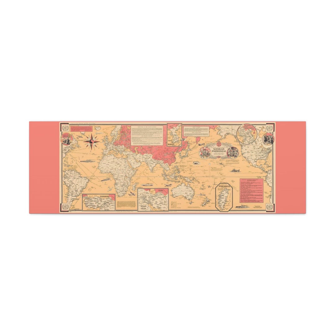 World Freedom Map, Vintage World Map Canvas Print, Home Decor, Wall Art ...